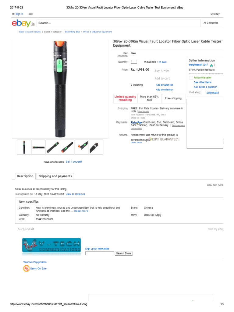 LASER For FIBER SLPICING 30Mw 20-30Km Visual Fault Locator Fiber Optic ...