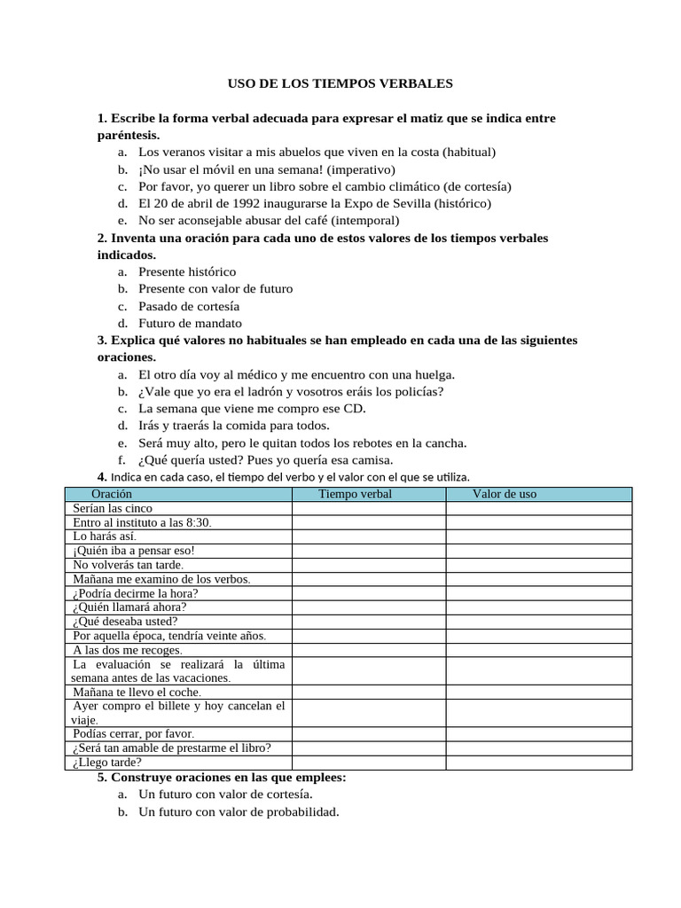 Uso de Los Tiempos Verbales | PDF | Lingüística