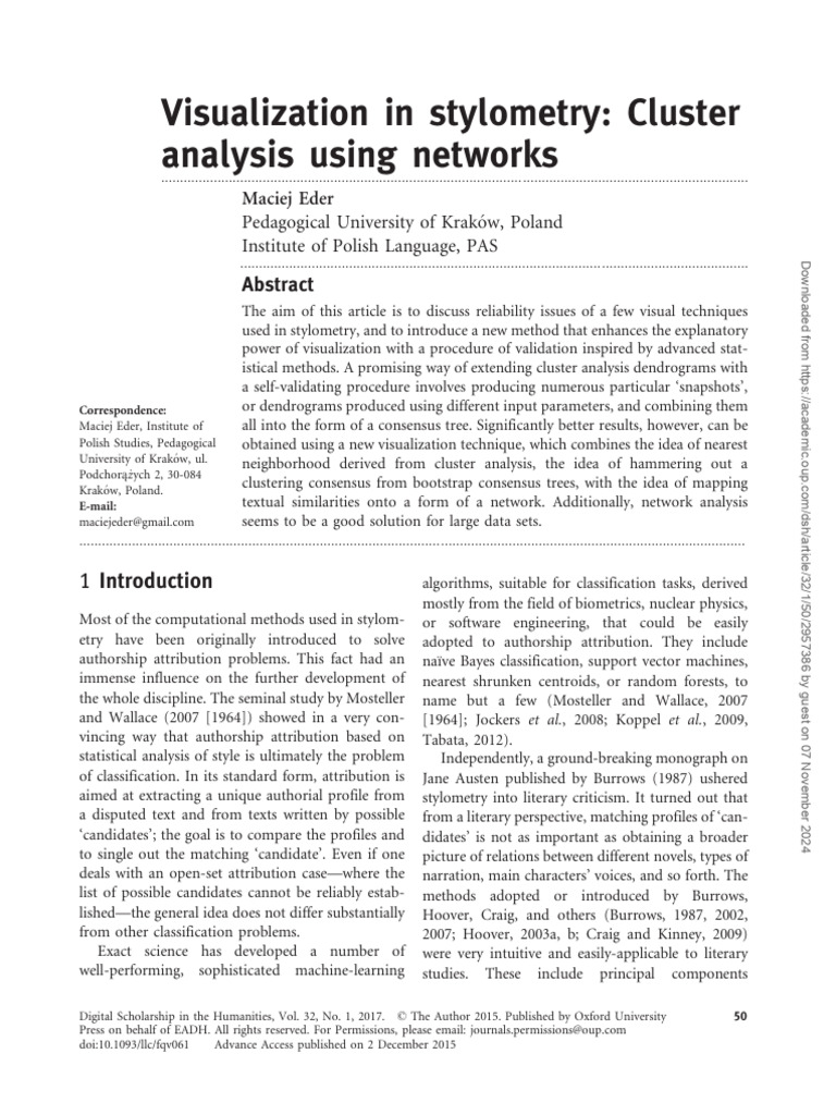 Visualization in Stylometry | PDF | Cluster Analysis | Statistical Classification