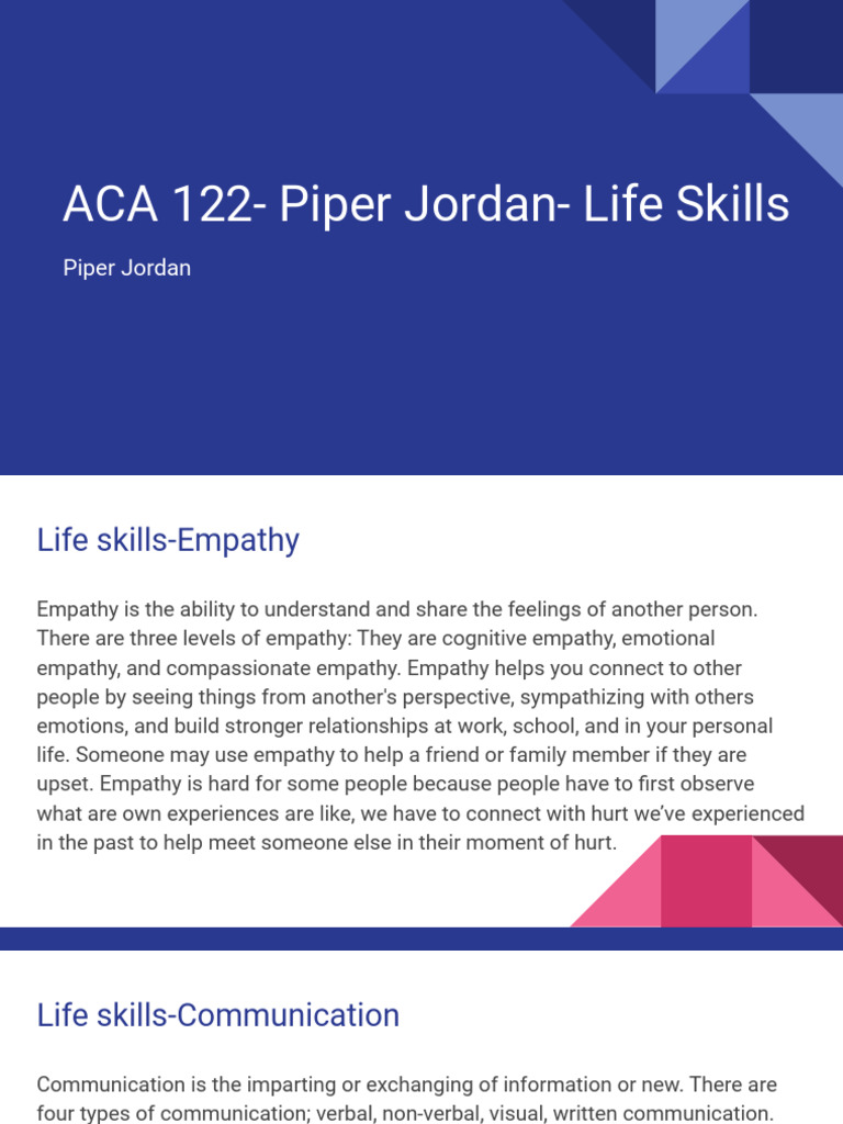 ACA 122 - Piper Jordan - Life Skills | PDF | Wellness