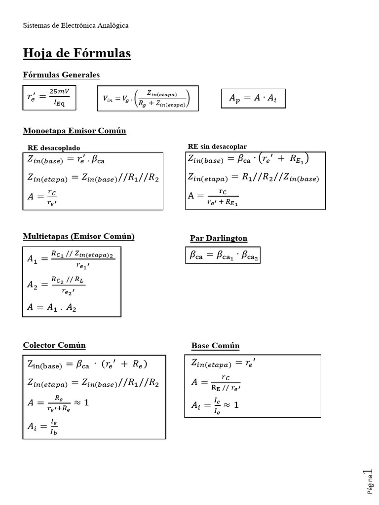 Hoja de Fórmulas Unidad 7 | PDF