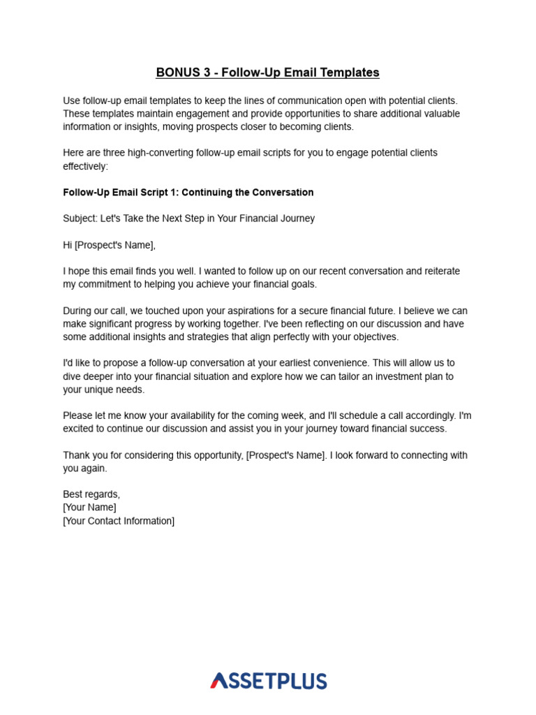 BONUS 3 - Follow-Up Email Templates | PDF | Communication | Social ...