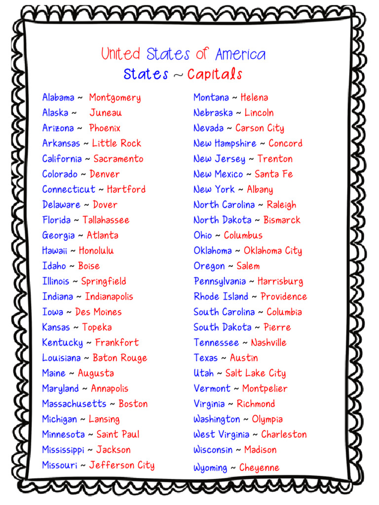 States & Capitals List | PDF