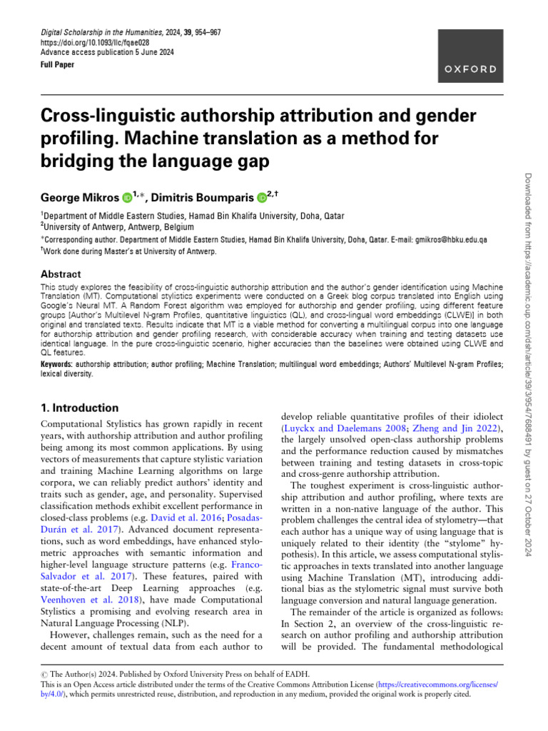 Cross-Linguistic Authorship Attribution and Gender | PDF | Machine ...