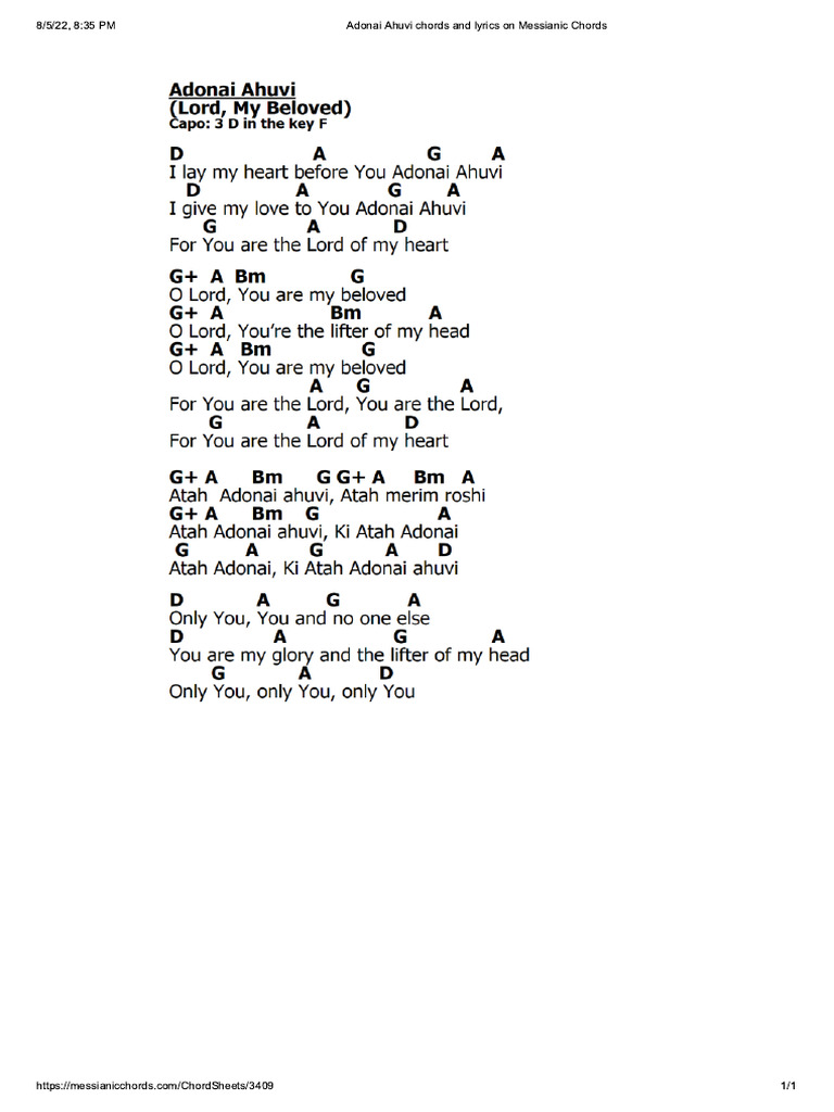 Adonai Ahuvi Chords and Lyrics On Messianic Chords | PDF