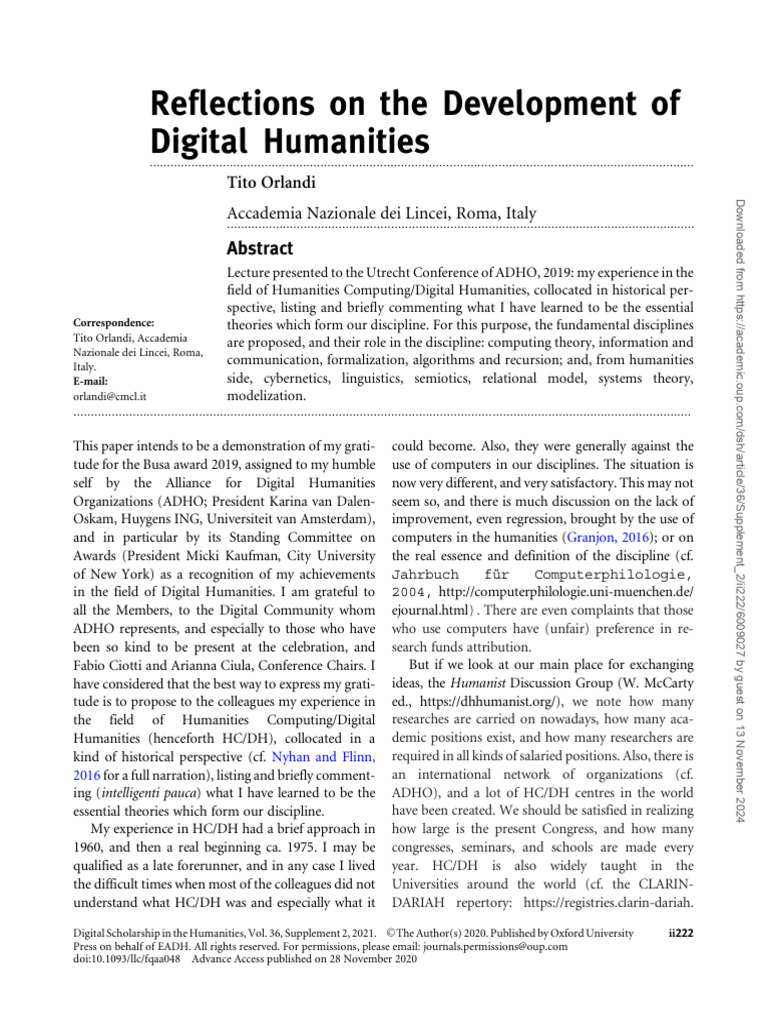 Reflections On The Development of of DH | PDF | Algorithms | Semantics