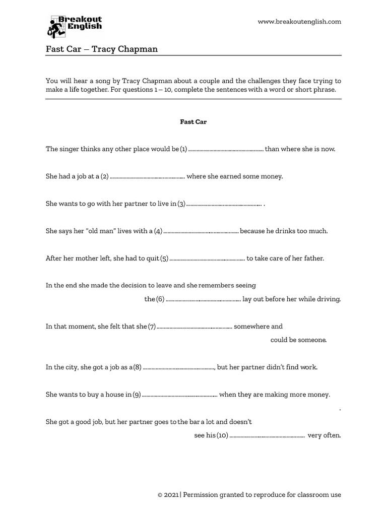 First FCE Listening Part 2 Fast Car | PDF