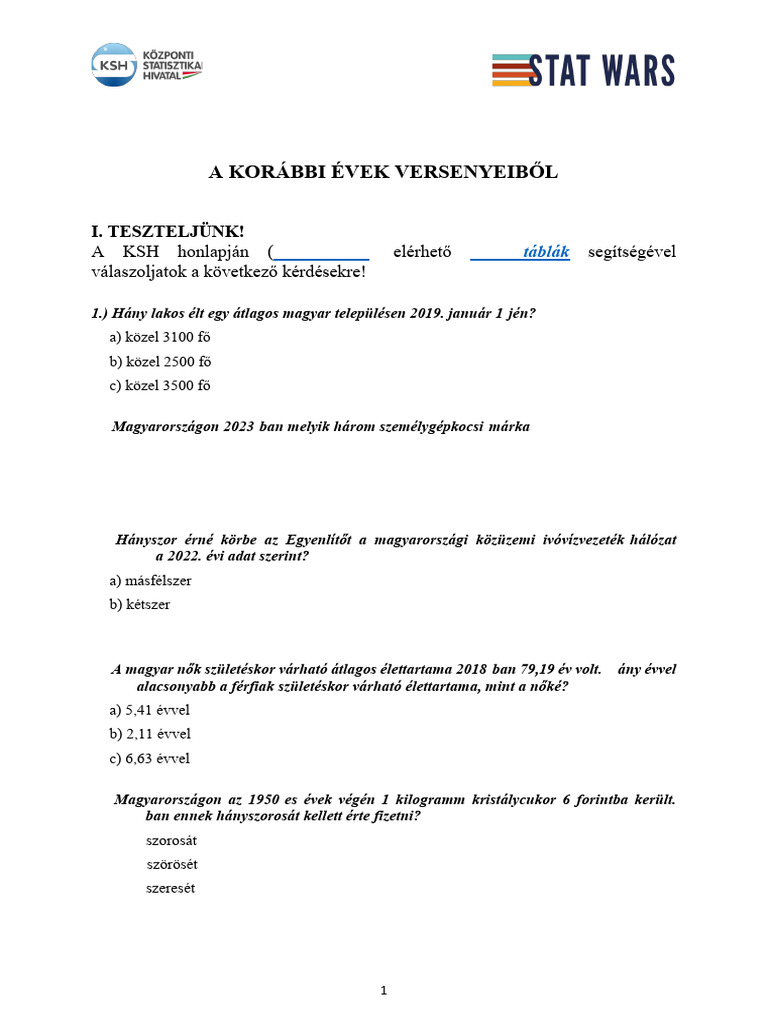 STAT WARS XI - Mintafeladatok - 2024 | PDF
