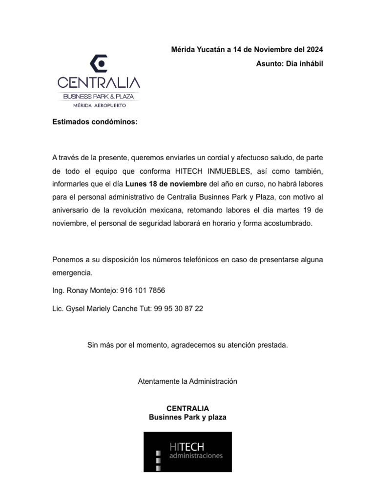 Dia Inhabil 18 de Noviembre | PDF