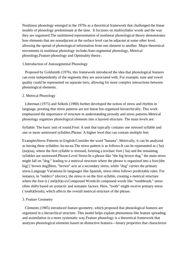 Nonlinear Phonology Notes | PDF | Stress (Linguistics) | Phonology