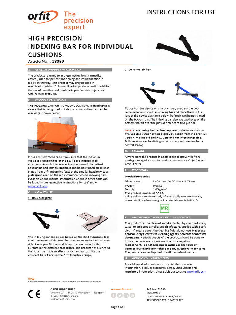 ORFIT - 18059 Indexing Bar For Vacuum Bags - EN - Instruction For Use ...