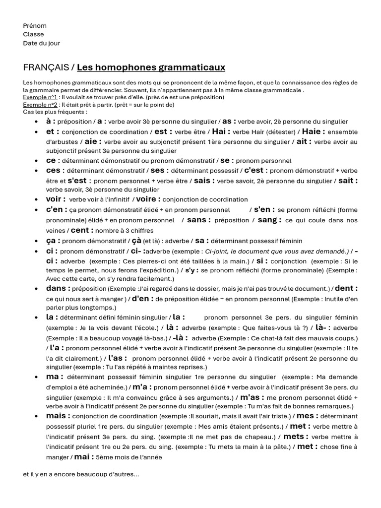 Homophones grammaticaux en français | PDF | Pronom | Nombre grammatical