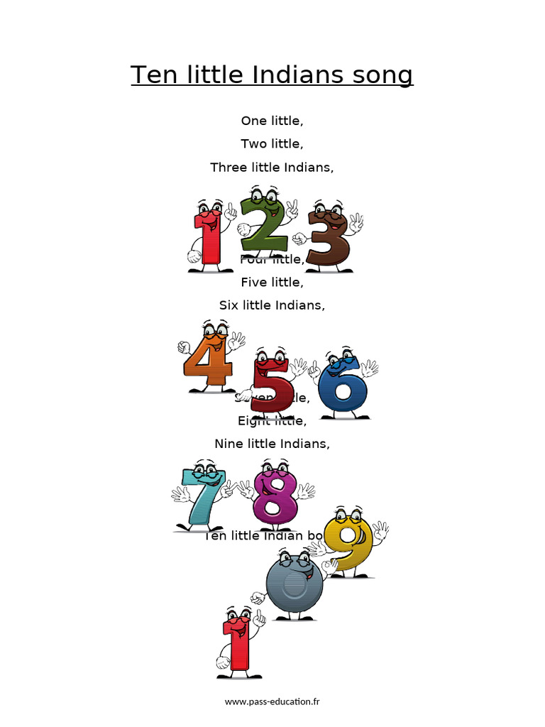 Document Élève Paroles Ten Little Indians Song Ombres Et Lumières - PS ...