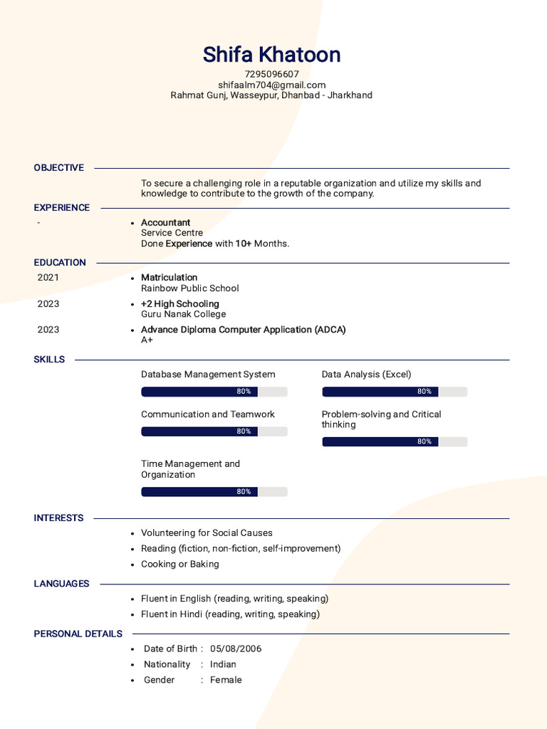 Resume of Shifa Khatoon - Accountant | PDF