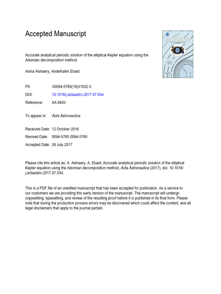 Analytical Solution to Elliptical Kepler Equation | PDF | Apsis | Astronomy