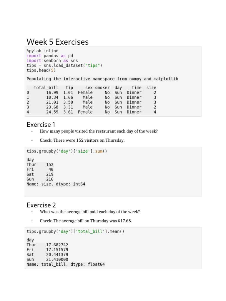 Week 5 exercises-SOLN | PDF | Self-Improvement