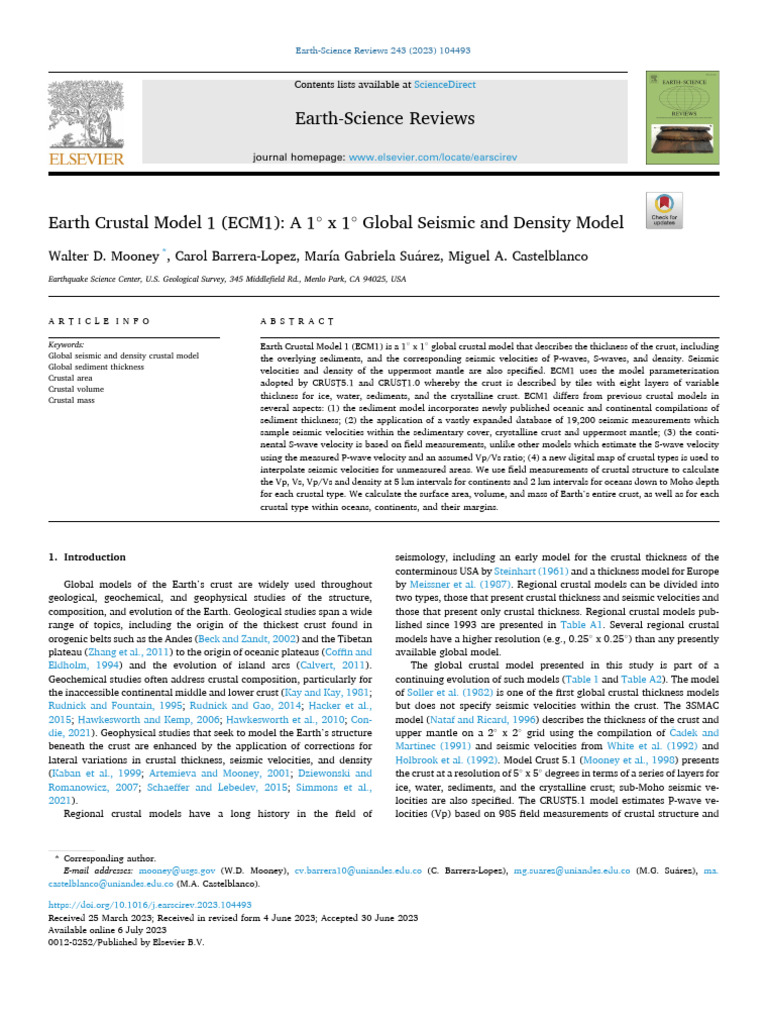 Crust Model Seismic y Density Mooney 2023 | PDF | Crust (Geology ...