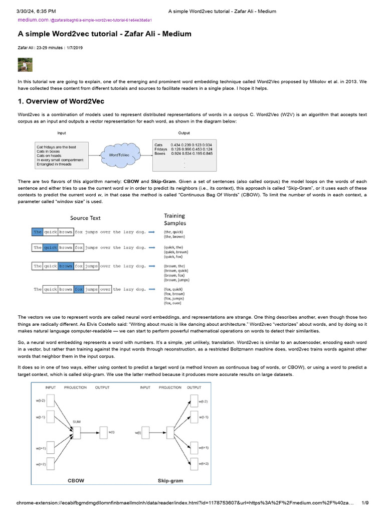 A Simple Word2vec Tutorial - Zafar Ali - Medium - Reader View | PDF ... A Simple Word2vec Tutorial - Zafar Ali - Medium - Reader View | PDF ...