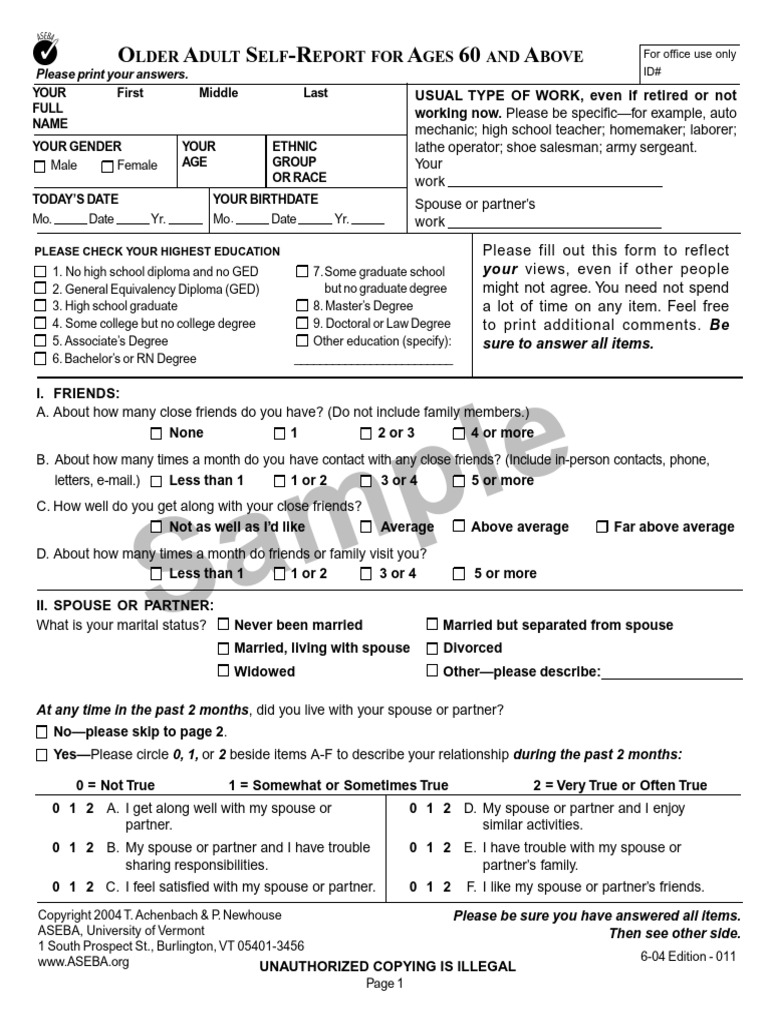 ASEBA - Older Adult Self-Report | PDF | Academic Degree