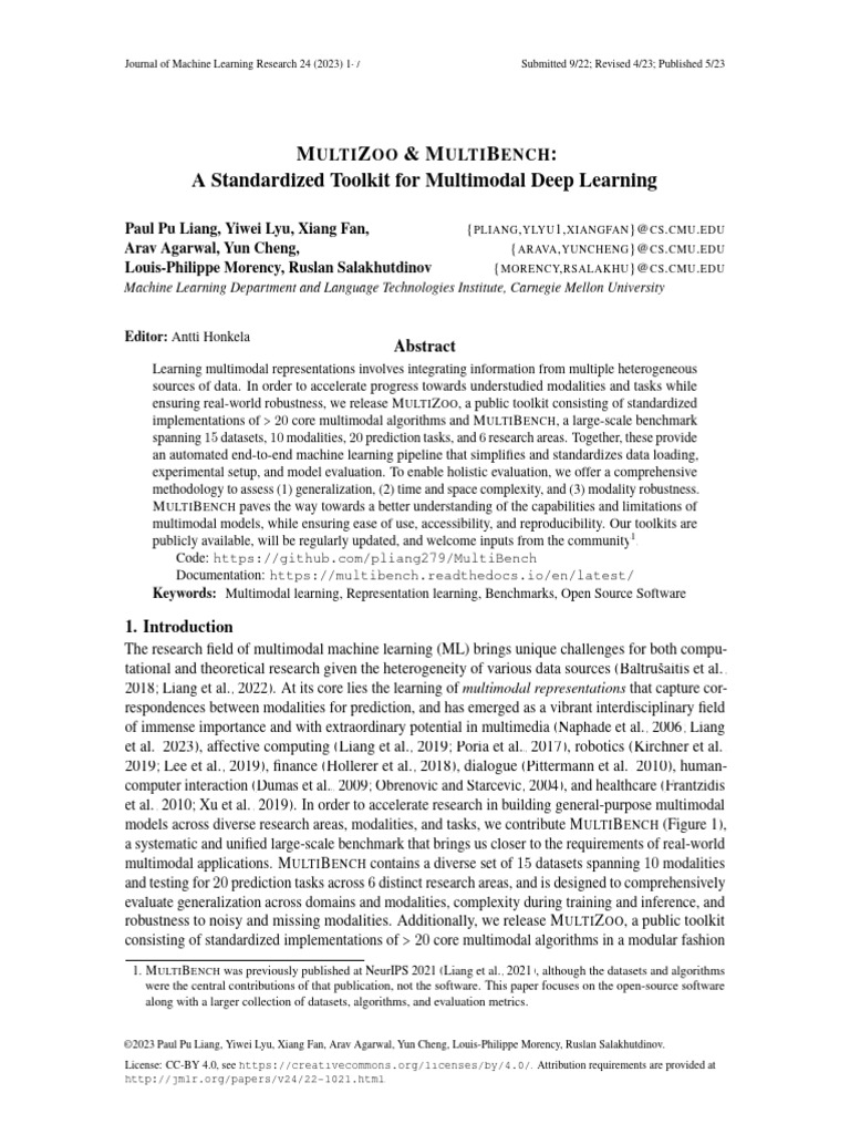 M Z & M B: A Standardized Toolkit For Multimodal Deep Learning | PDF | Machine Learning | Computing
