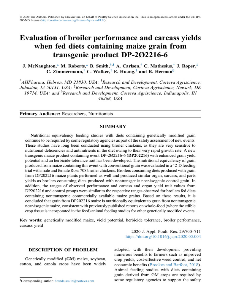 Evaluation of Broiler Performance and Carcass Yields WH - 2020 ...