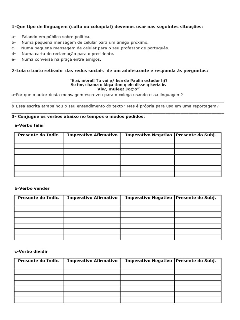 Atividade Complementar 2 Lingua Portuguesa (Ensino Médio) | PDF | Português (idioma)