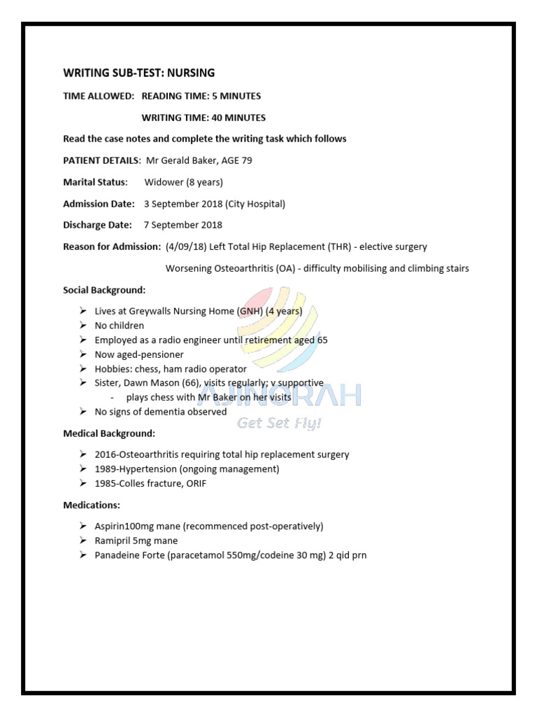Writing Sub-Test: Nursing | PDF | Surgery | Nursing