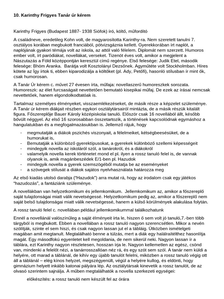 Karinthy Frigyes Tanár Úr Kérem | PDF