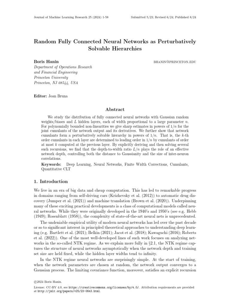 Random Fully Connected Neural Networks As Perturbatively Solvable Hierarchies | PDF | Artificial ...
