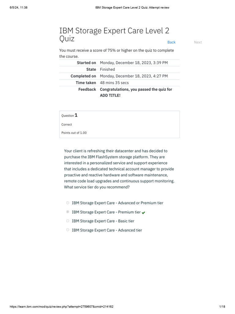 IBM Storage Expert Care Level 2 Quiz - Attempt Review | PDF | Ibm ...