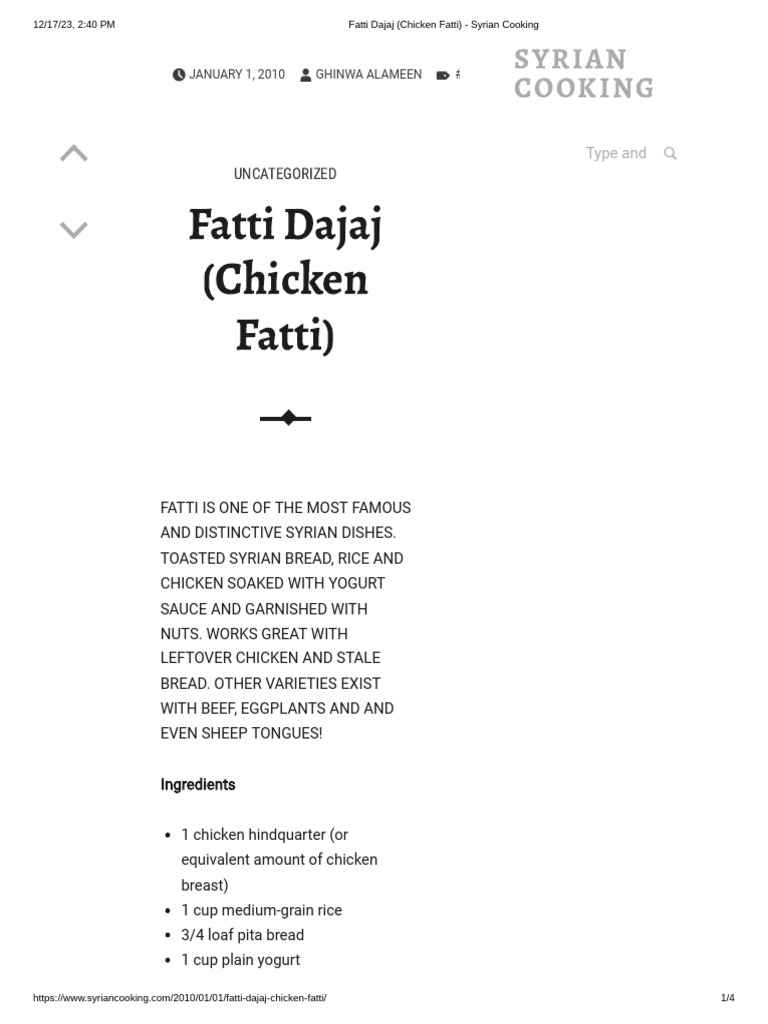 Fatti Dajaj (Chicken Fatti) - Syrian Cooking | PDF | Parsley | Cooking