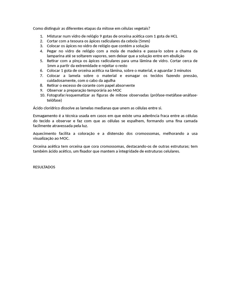 Orceína Acética Tem Orceína Que Cora Cromossomas | PDF | Mitose ...