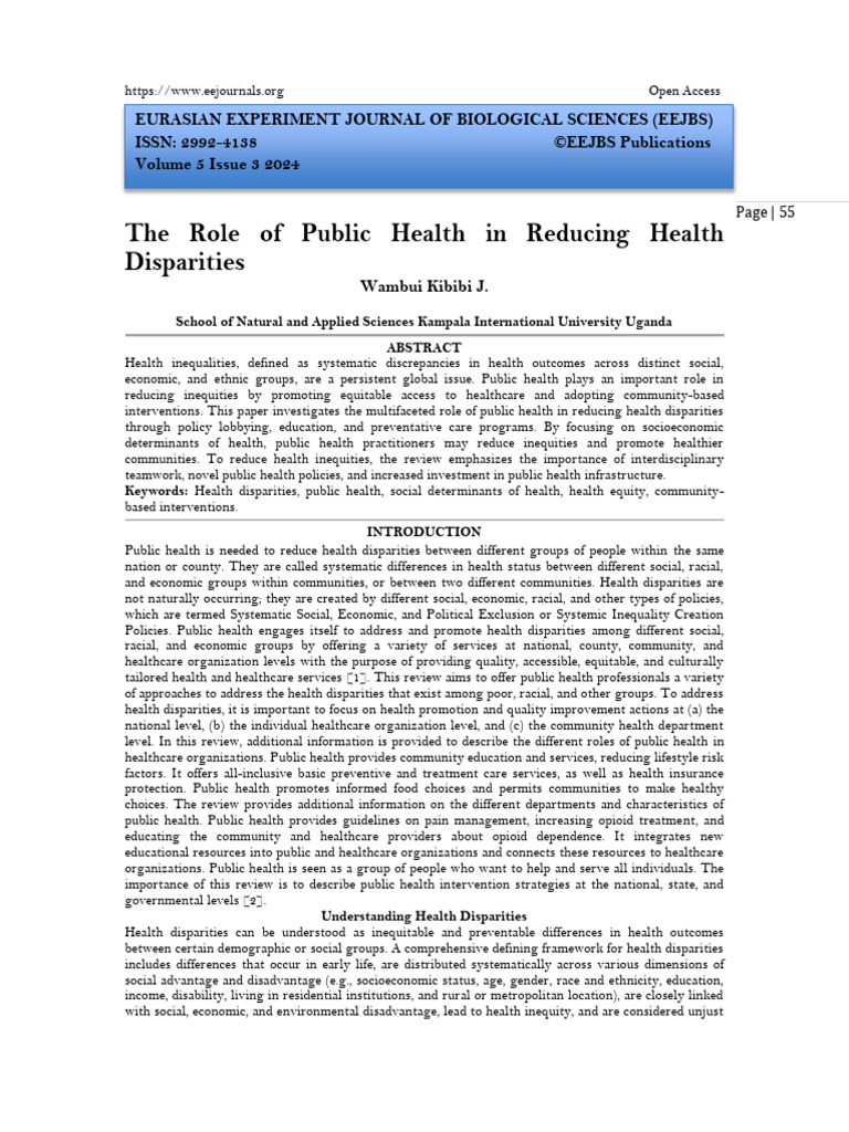 The Role of Public Health in Reducing Health Disparities (WWW - Kiu.ac ...