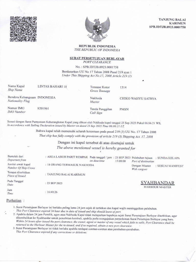 SPB KM Lintas Bahari 18 | PDF