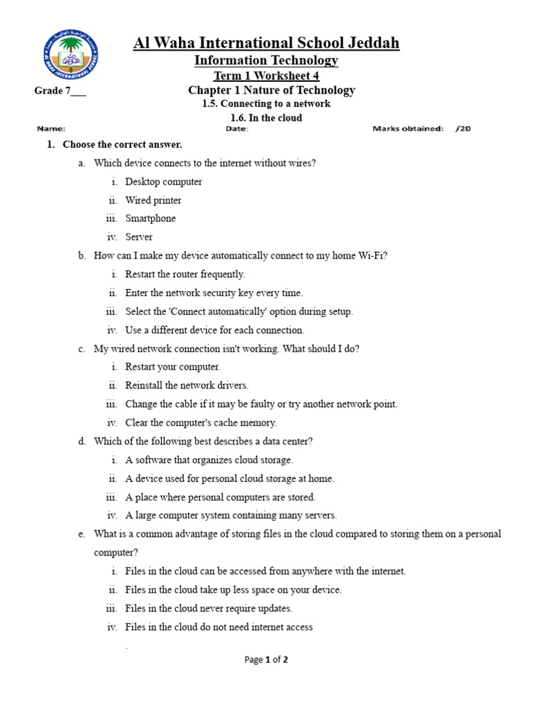 Grade 7 Chapter 1.5,1.6 Worksheet 4 | PDF | Computer Data | System Software