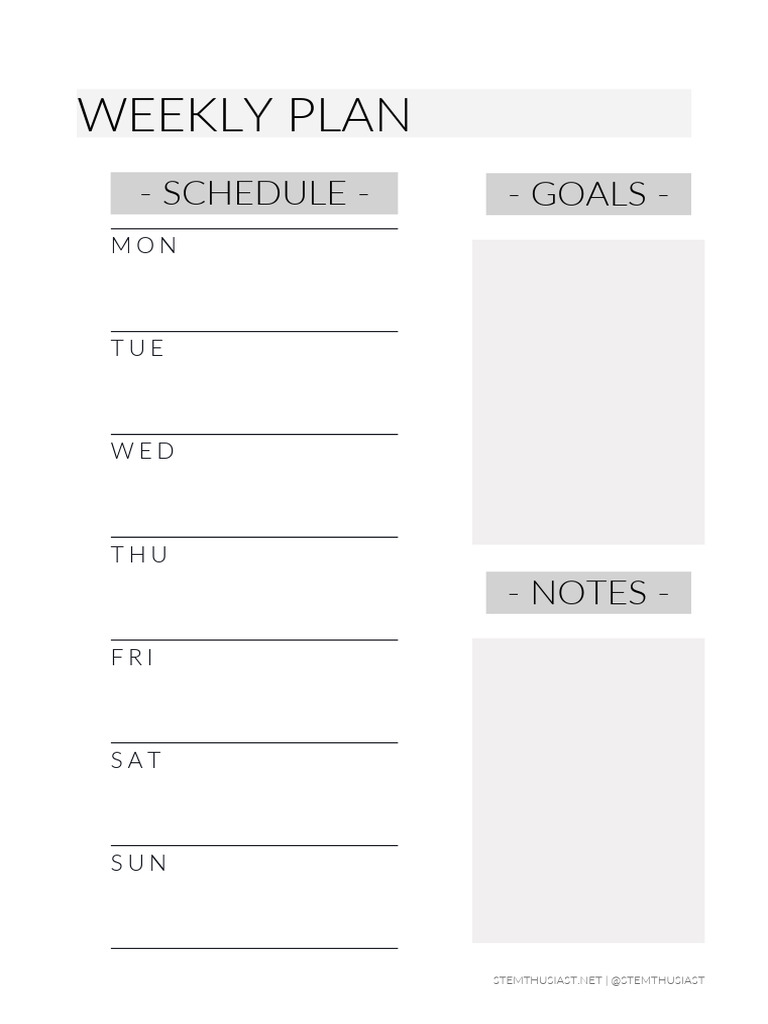 Weekly Plan: - Schedule - Goals | PDF