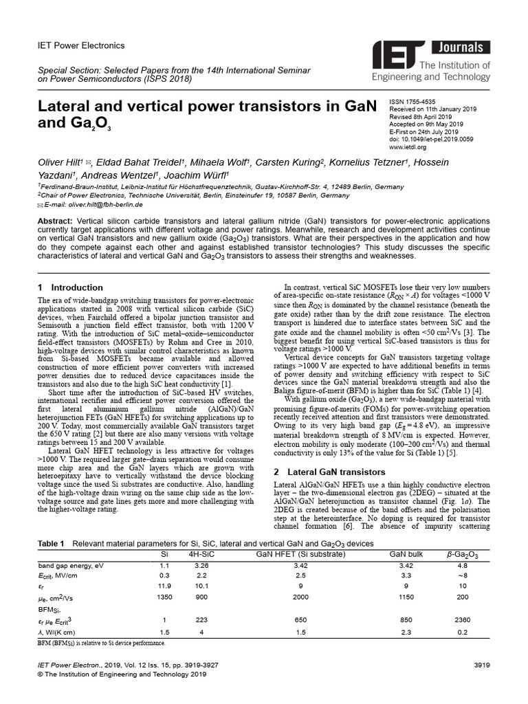Lateral and Vertical Power Transistors in GaN and | PDF | Field Effect ...