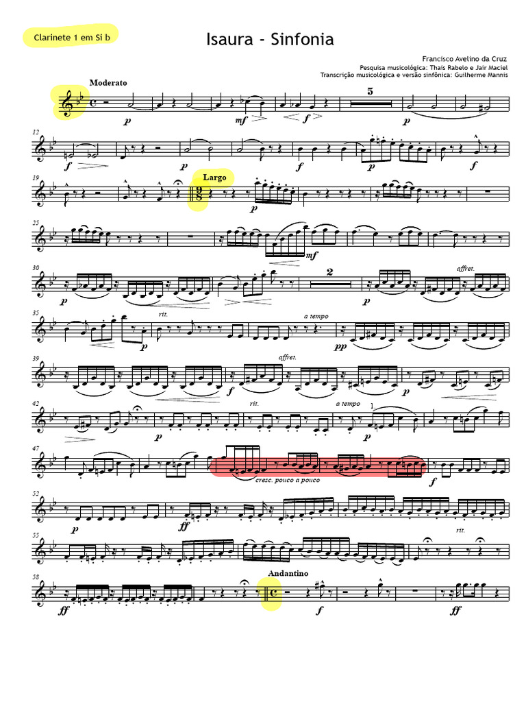 CRUZ, Francisco Avelino Da. Isaura - Sinfonia - Clarinete 1 | PDF