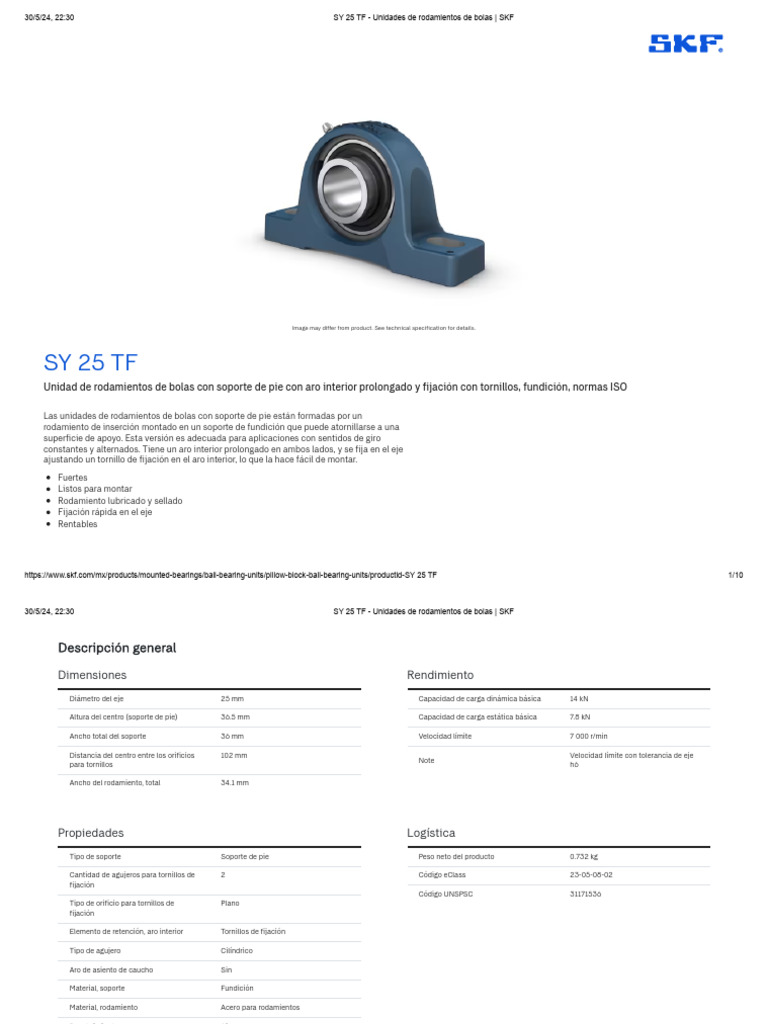 SY 25 TF - Unidades de Rodamientos de Bolas - SKF | PDF | Tornillo | Red mundial