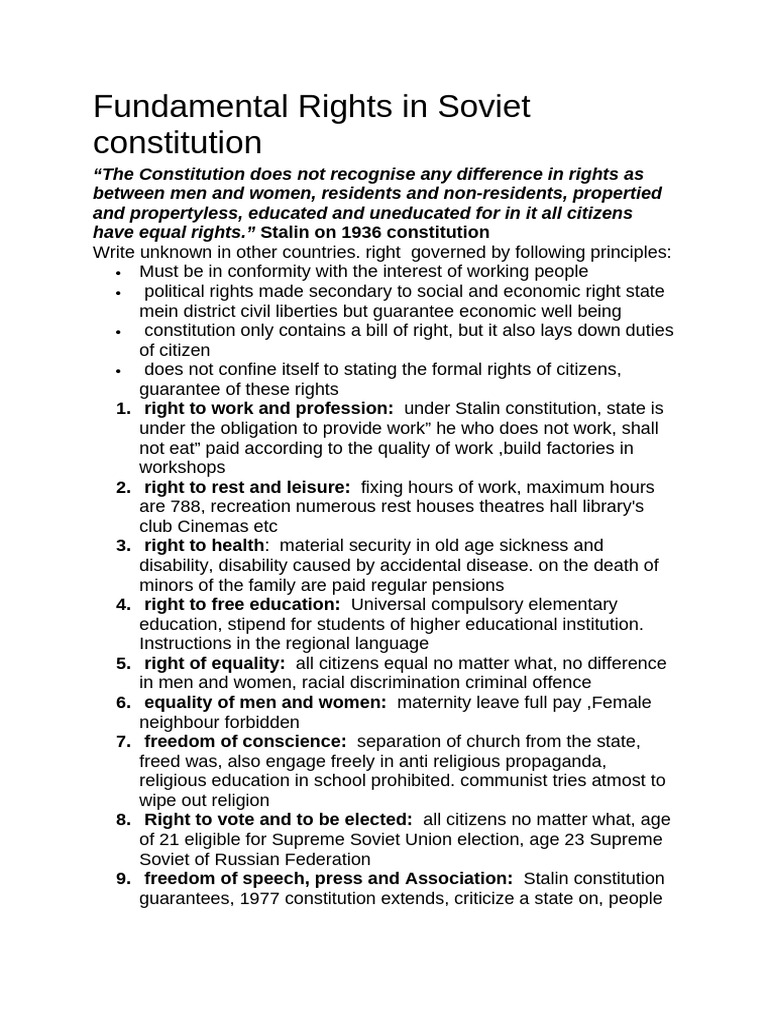 Fundamental Rights in Soviet constitution | PDF | Soviet Union | World ...