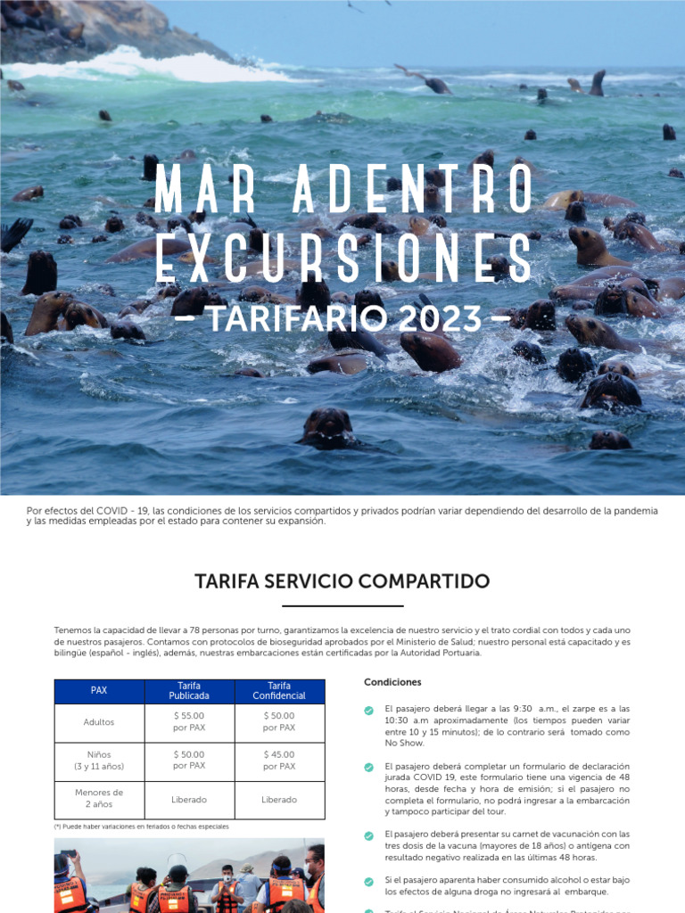 Tarifas y Servicios de Tours Mar Adentro | PDF