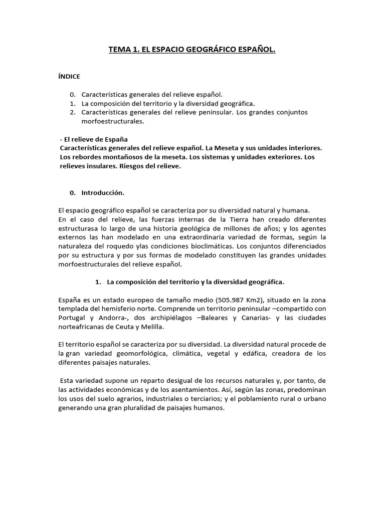 Resumen Tema 1.unidades Del Relieve Español | PDF | Geografía Física | Divisiones Fisiográficas