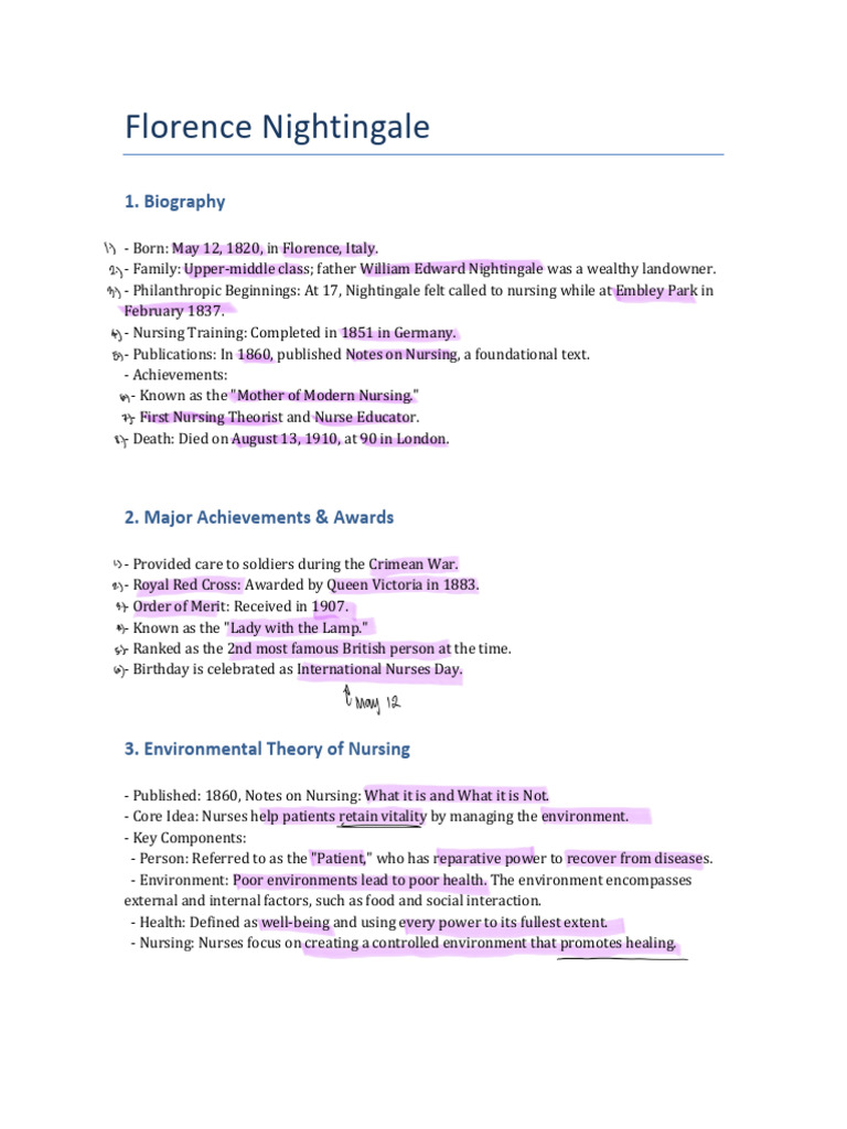 Florence Nightingale Notes | PDF | Florence Nightingale | Nursing