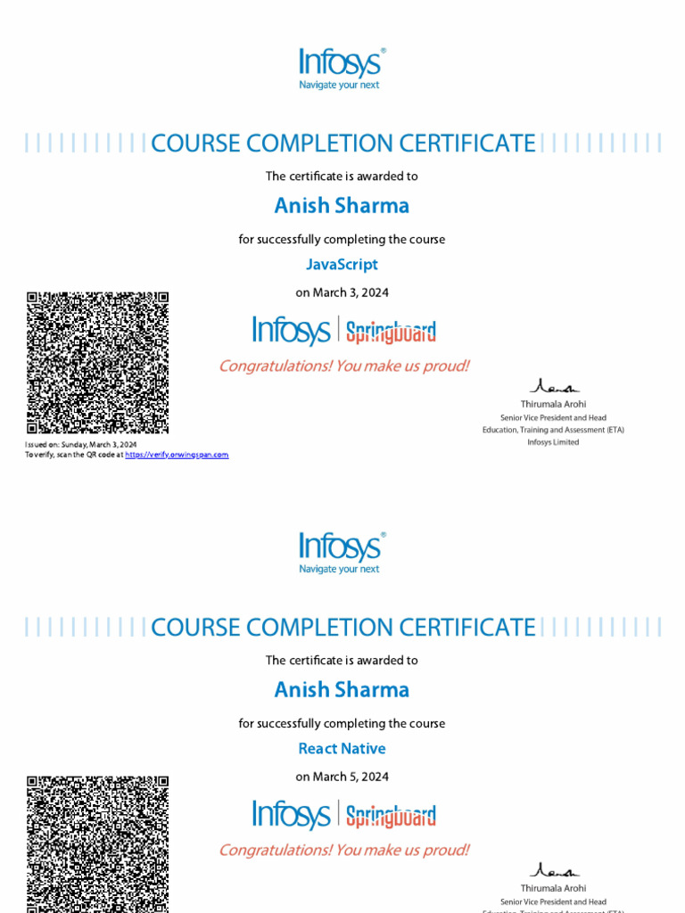 Javascript and React Native Certificate | PDF