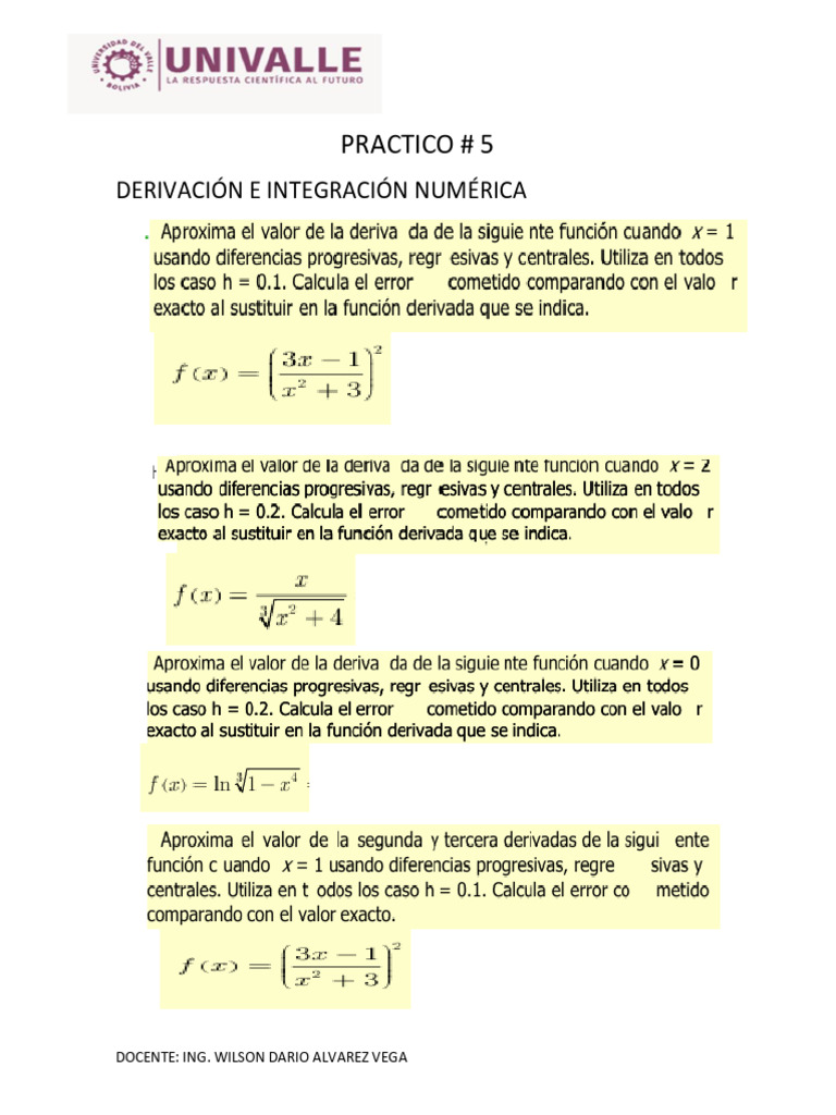 Practico 5 Derivacion Integracionnumerica | PDF