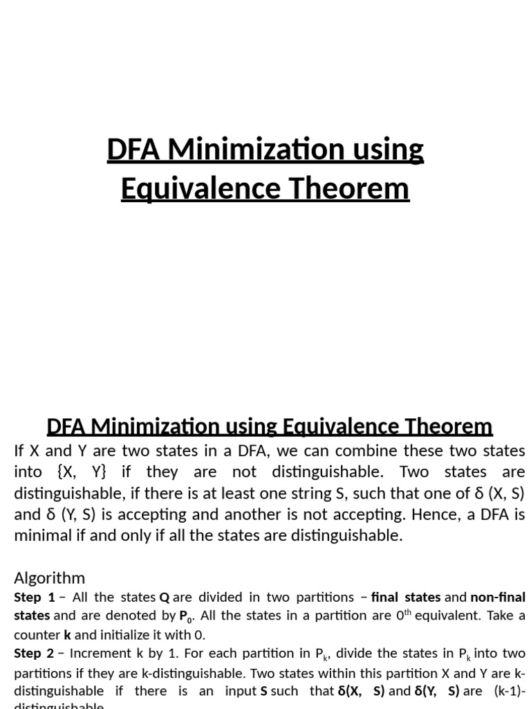 Class 17 DFA Minimization Using Equivalence Theorem | PDF | Algorithms | Theory Of Computation