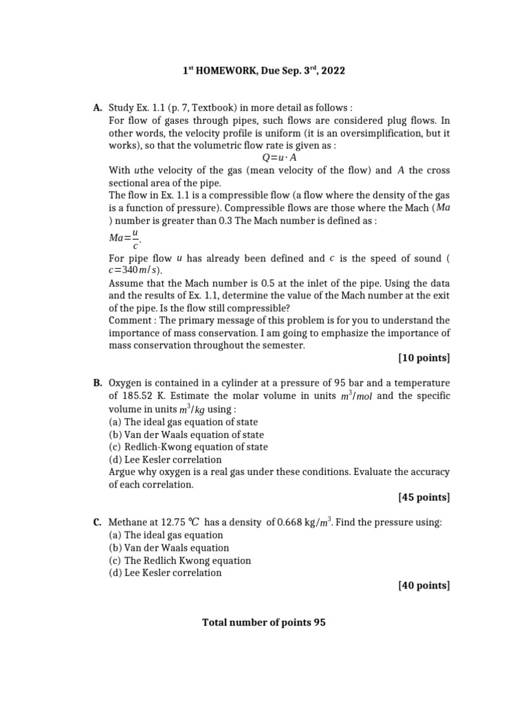 Gas Flow and Properties Homework Assignment | PDF