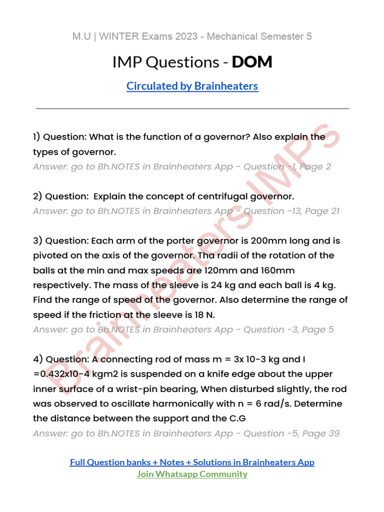 DOM- Mech END Sem5 IMPs | PDF | Damping | Motion (Physics)