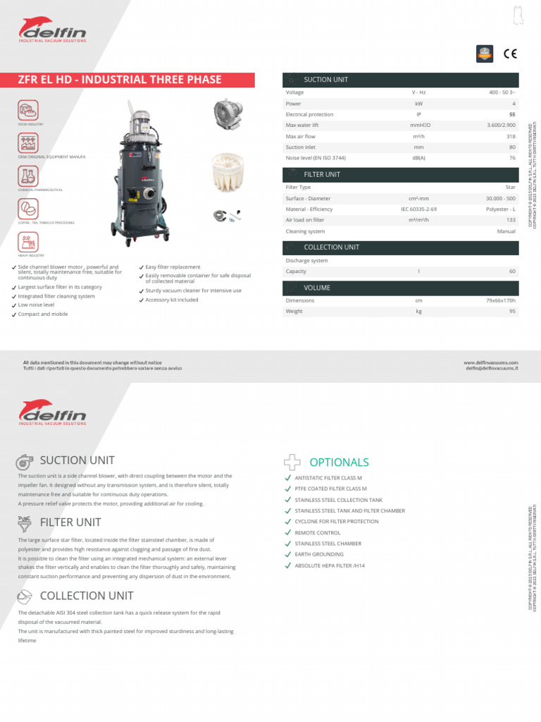 Delfin Industrial Vacuum Overview | PDF | Vacuum Cleaner | Filtration
