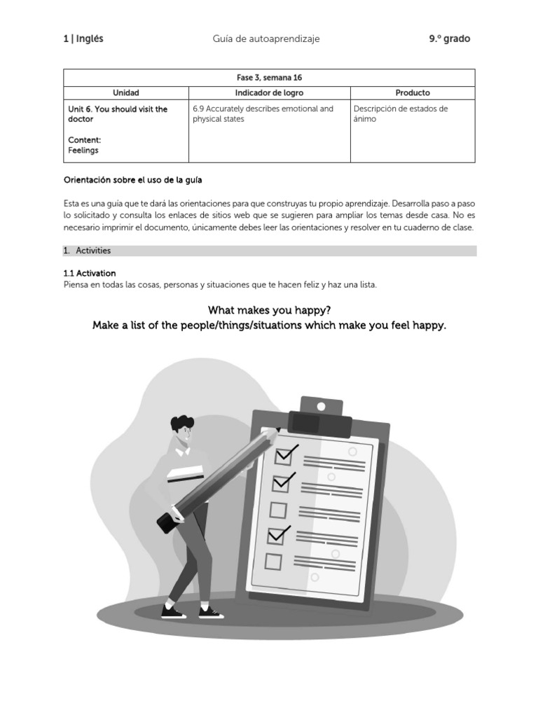 9°-Guia Autoaprendizaje Estudiante 9no Grado Ingles f3 s16 Impreso | PDF | Crecimiento personal ...